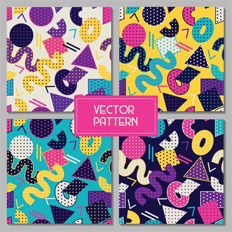 Geometric Fun Dotted Colorful Curve Wiggly Squiggly Square Triangle Circle Shapes Memphis
