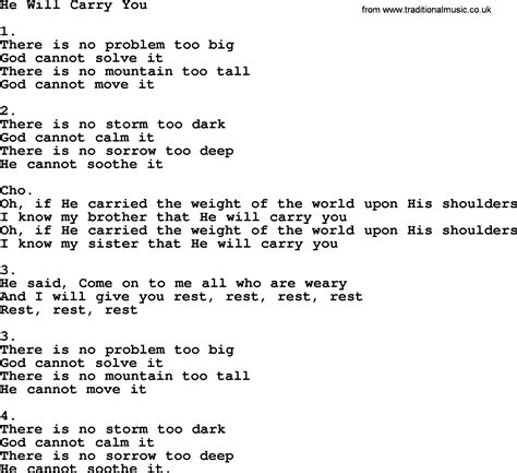 He Will Carry You Apostolic And Pentecostal Hymns And Songs Lyrics