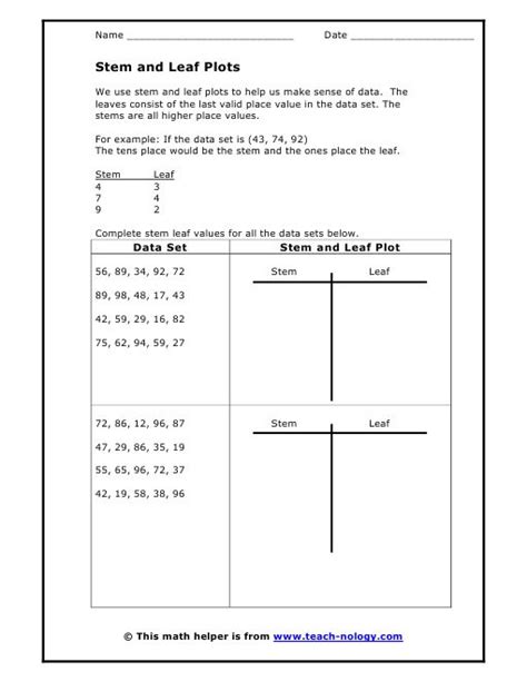 Stem And Leaf Plot Worksheets