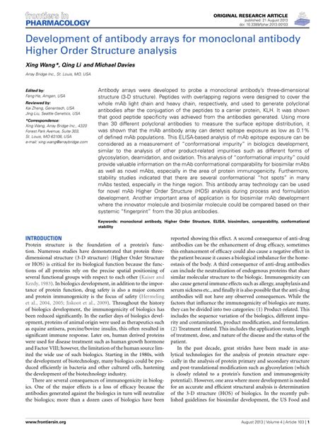 Pdf Development Of Antibody Arrays For Monoclonal Antibody Higher Order Structure Analysis