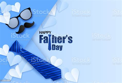 행복 한 아버지의 날 인사말 카드입니다 하트 넥타이와 파란색 배경에 안경 디자인 빛과 그림자 벡터 0명에 대한 스톡 벡터 아트 및 기타 이미지 Istock
