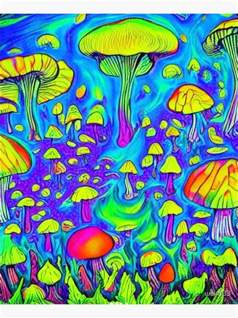 Mushrooms Shrooms Psilocybin Trippy Acid Black Light Poster Vibrant