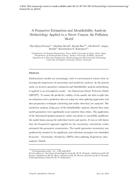 pdf a parameter estimation and identifiability analysis methodology