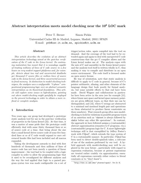 Pdf Abstract Interpretation Meets Model Checking Near The 106 Loc Mark