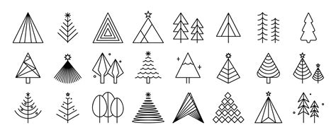 Set Of Trees Linear Vector Icon Geometric Tree Shape Plants Pine Nature And Ecology Related