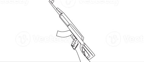 One Continuous Line Drawing Of Man Holding Assault Rifle Automatic Gun