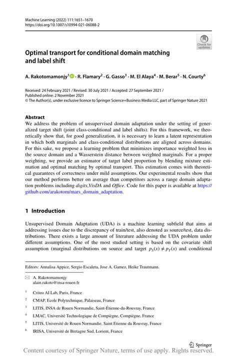 Optimal Transport For Conditional Domain Matching And Label Shift