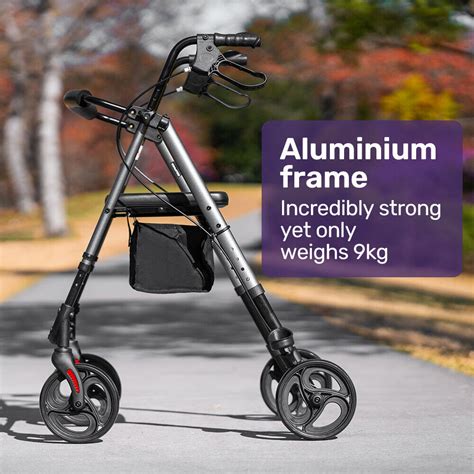 Equipmed Rollator Walking Frame Aluminium Lightweight 4 Wheel Walker