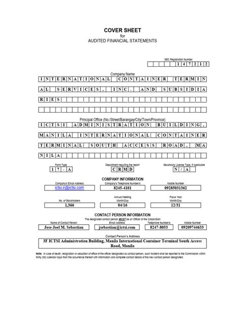 Ictsi Sec Form 17a And Consolidated Fs 2019 Pdf