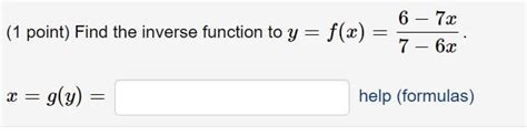 Solved 1 Point Find The Inverse Function To Chegg Com