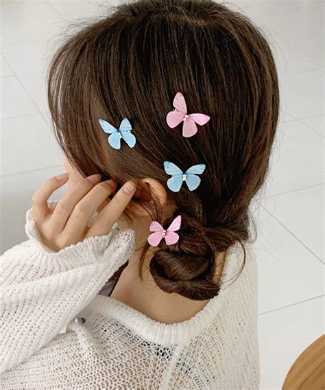 [ 4개드려요🦋 당일출고 ] 플뢰르 버터플라이 나비 미니 헤어 실핀 집게핀 체육대회 페스티벌 워터밤 물놀이 헤어핀 세트 에이블리