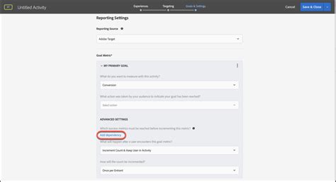Experience Targeting 활동에서 Goals And Settings을를 지정하는 방법 Adobe Target
