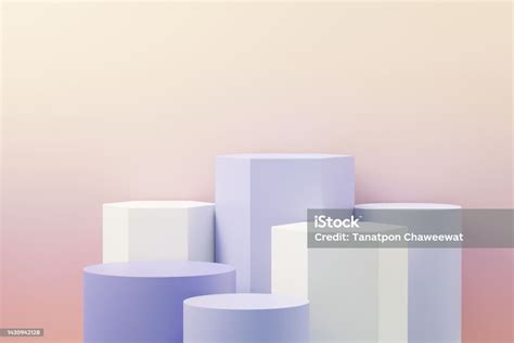 제품 프리젠 테이션 및 광고를위한 2022 년 디자인의 매우 페리 색상의 뷰티 연단의 3d 렌더링 최소한의 파스텔 하늘과 꿈꾸는 땅 장면 로맨스 개념 0명에 대한 스톡 사진