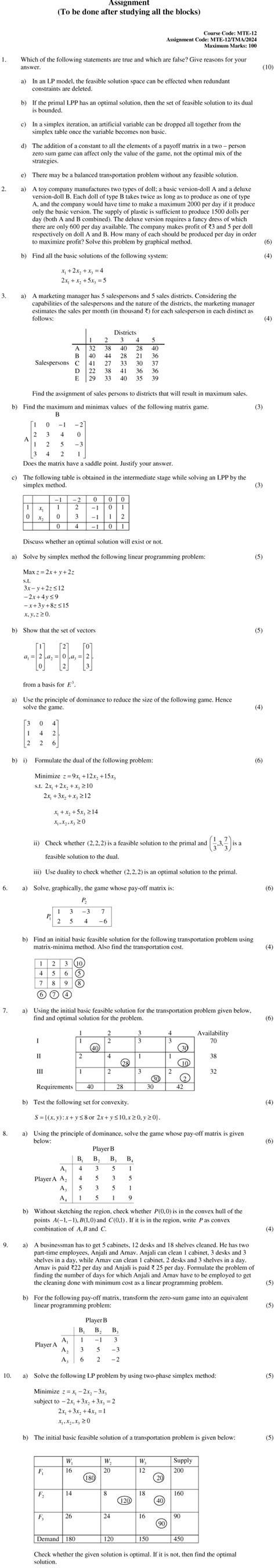 Get Mte 12 Solved Assignment Linear Programming Ignouexcelsius