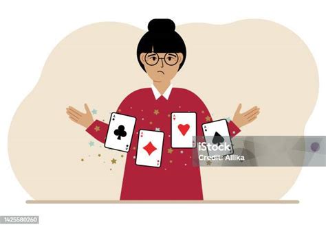 카드 카드를 들고 있는 여자 4 에이스 또는 4 종류의 조합 재생 가능성에 대한 스톡 벡터 아트 및 기타 이미지 가능성