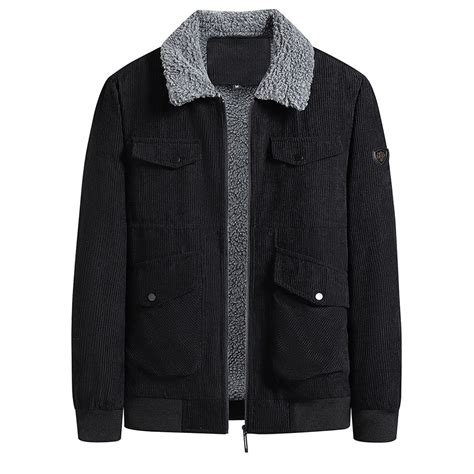 Juuyy Mens Corduroy Jacket Winter Sherpa Fleece Trucker Jacket Collar