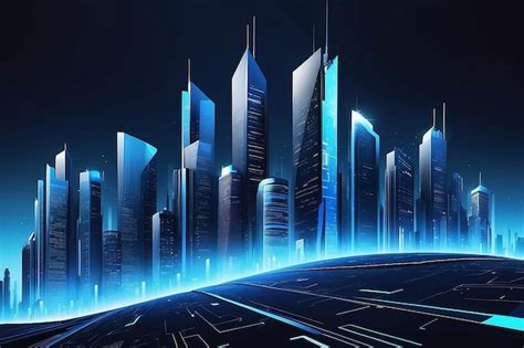 Blue Technology City Building Cool Banner Background Premium Ai