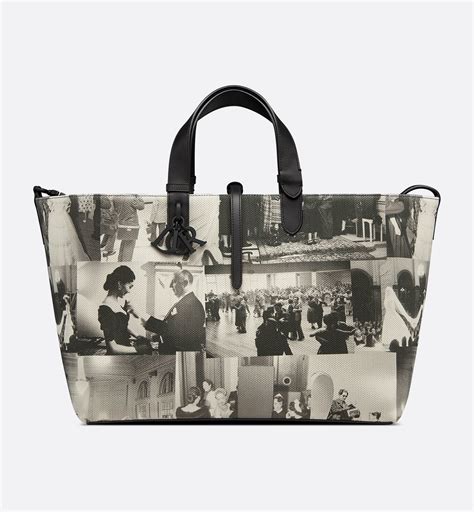 大碼 Dior Toujours 手袋 黑色和白色科技布料綴以 Monsieur Dior Patchwork 印花 Dior