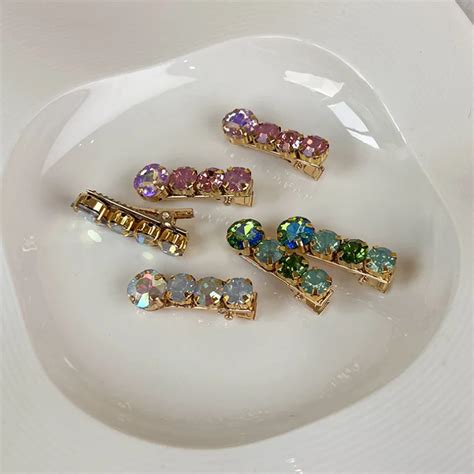 반짝이는 다채로운 라인스톤 크리스탈 헤어 그립 헤어 클립 머리핀 바레트 여성용 헤드웨어 헤어 액세서리 1 개 Aliexpress