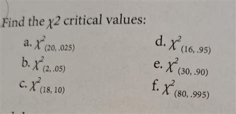solved find the χ2 critical values a x 20 025 2 d