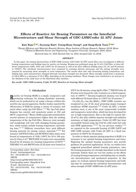 Pdf Effects Of Reactive Air Brazing Parameters On The Interfacial Microstructure And Shear