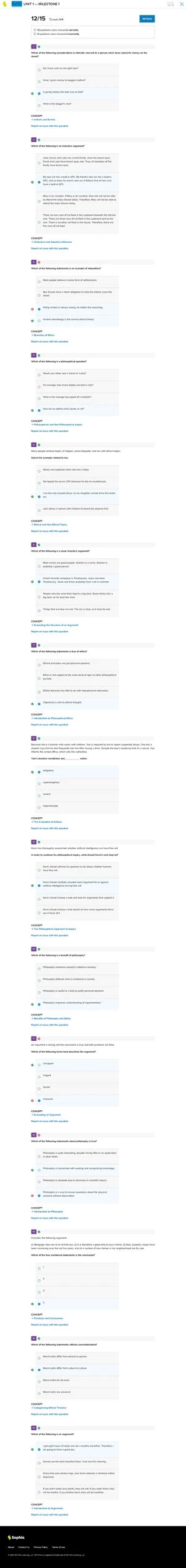 Intro To Ethics Milestone 2 1 13 15 That S 87 RETAKE 13 Questions