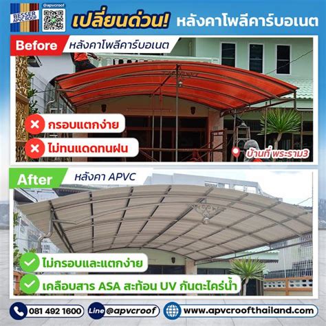 หลังคาเดิม อายุการใช้งานสั้น กรอบแตกไว ทางลูกค้าเลยเปลี่ยนมาใช้หลังคาเอพีวีซี ตรา เบสเซอร์ ซึ่ง