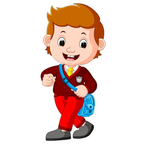 Милый мальчик с рюкзаком мультфильм Премиум векторы