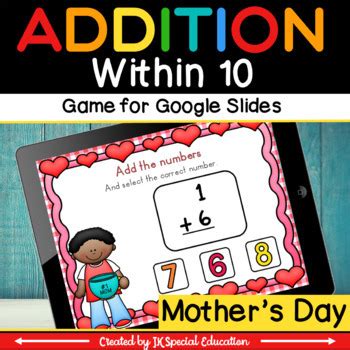Mother S Day Addition To Math Game Mother S Day Activity For Google Slides