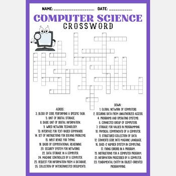 COMPUTER SCIENCE Crossword Puzzle Worksheet Activity By Mind Games Studio