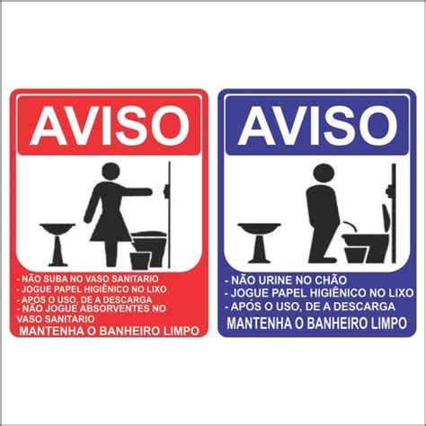 Placa de Sinalização Aviso Mantenha O Banheiro Limpo Masculino e