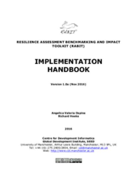 Resilience Assessment Benchmarking And Impact Toolkit Rabit Implementation Handbook