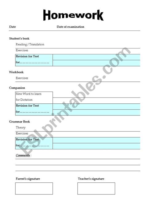 Homework Assignment Sheets Printable