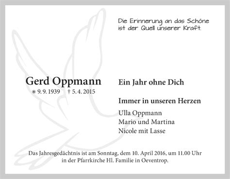 Traueranzeigen Von Gerd Oppmann Trauer In Nrw De