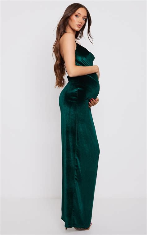 Maternity Emerald Green Velvet Cowl Maxi Dress Maternity