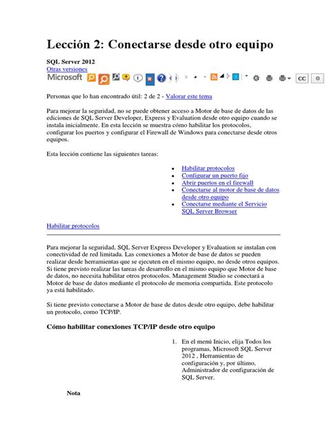 Conectarse A Un Motor De Base De Datos Sql Desde Otro Equipo Pdf Servidor Sql De Microsoft