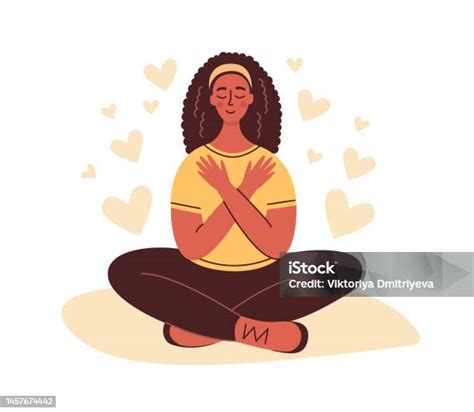 건강한 자기 인식을 가진 사람 자기 수용 자기 존중 자기 계발 자신을 안기에 대한 스톡 벡터 아트 및 기타 이미지 자신을