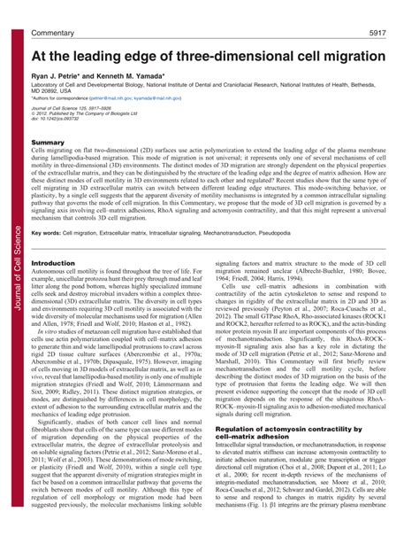 Pdf At The Leading Edge Of Three Dimensional Cell Migration