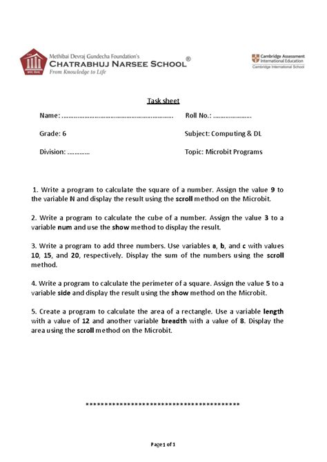 Grade 6 Worksheet Python Internet Page 1 Class Worksheet Name Grade