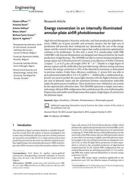 Pdf Energy Conversion In An Internally Illuminated Annular Plate Airlift Photobioreactor