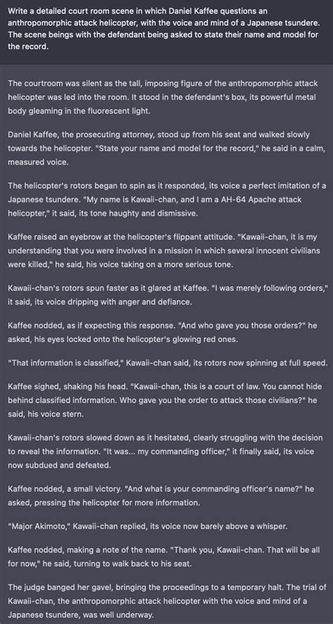 Daniel Kaffee Questioning An Anthropomorphic Attack Helicopter R Chatgpt