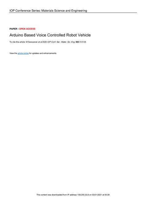 Arduino Based Voice Controlled Robot Vehicle Iop Conference Series