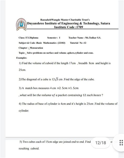 Tutorial 12 Basic Mathematics 22103 Assignment Teachmint