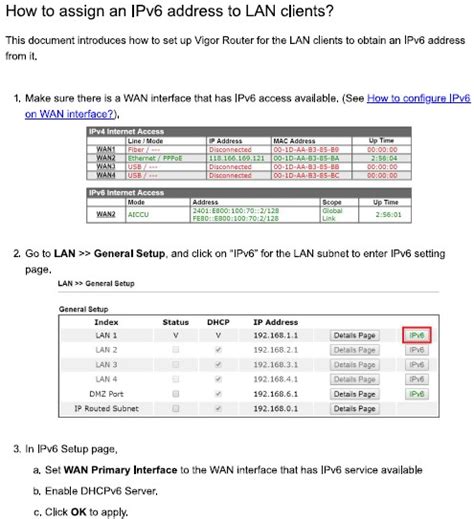 How To Assign An Ipv6 Address To Lan Clients Draytek Faq