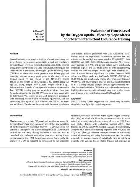 Pdf Evaluation Of Fitness Level By The Oxygen Uptake Efficiency Slope