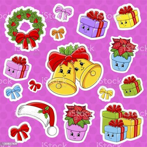 귀여운 만화 캐릭터와 스티커 세트 크리스마스 테마 손으로 그린 다채로운 팩 벡터 그림입니다 패치 배지 컬렉션 레이블 디자인 요소입니다 일일 플래너 일기 주최자 0명에 대한