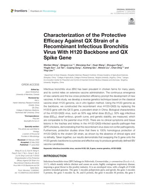 Pdf Characterization Of The Protective Efficacy Against Qx Strain Of A Recombinant Infectious