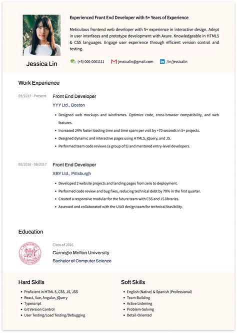 Front End Developer Resume [examples Sample And Template] Cake