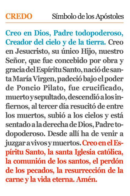 Símbolo De Los Apóstoles Credo Libro De Oraciones Oraciones