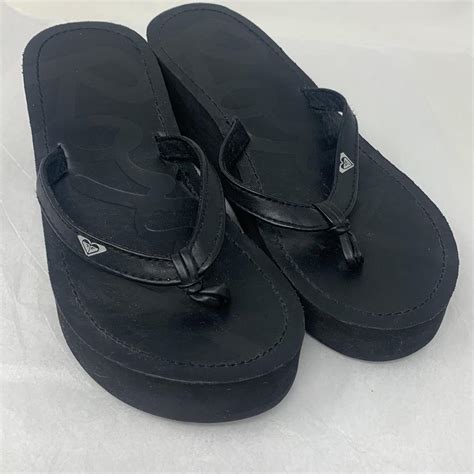 Roxy Black Wedge Platform Thong Sandals 90s Y2k Depop